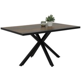 Mid.you Esstisch Cleo, Schwarz, Dunkelbraun, Metall, Holzwerkstoff, rechteckig, Sternfu&szlig;, 90x76x140 cm, Esszimmer, Tische, Esstische