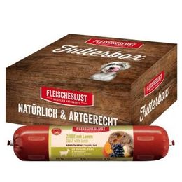 Fleischeslust Nassfutter Hund Adult Futterbox Ziege, Lamm, Steckr&uuml;be, K&uuml;rbis & Heidelbeere 8x400 g