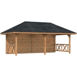Holzpavillon Palmako "Bianca 16,6 m&sup2; Set 2", braun (hellbraun), B/H/T: 672cm x 323cm x 384cm, Pavillons, BxTxH: 588x300x323 cm