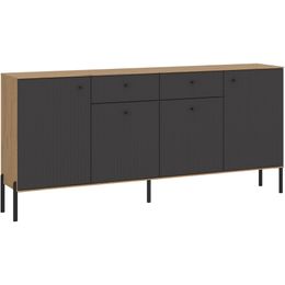 Sideboard OTTO HOME, wei&szlig;, neutral, B:180cm H:86cm T:40cm, Holzwerkstoff, MDF, Melamin, PVC, Sideboards, Sideboard, Sideboard, Breite 184 cm, mit geriffelten Fronten, auf Metallf&uuml;&szlig;en