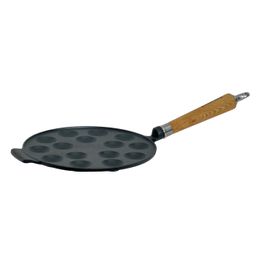 Poffertjespfanne RONNEBY BRUK "Maestro Poffertjes-Pfanne, &Oslash; 24 cm, mit Holzgriff", schwarz, mit eichenholzgriff, B:24cm H:8cm L:51cm, Pfannen
