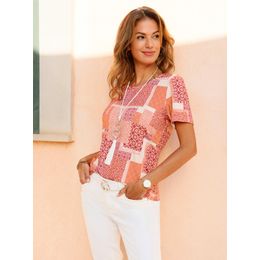 Print-Shirt Inspirationen "Print-Shirt", Damen, Gr. 36, champagner, papaya, bedruckt, 95% Viskose, 5% Elasthan, gemustert, mehrfarbig, Rundhals, Shirts