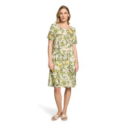 Druckkleid Cartoon "Damen mit Eingrifftaschen", Damen, Gr. 34, Normalgr&ouml;&szlig;en, cream, gr&uuml;n, Obermaterial: 100% Viskose, A-Linie kurz, Rundhals, Kleider Druckkleid