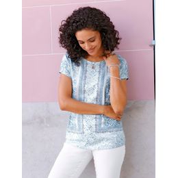 Kurzarmshirt Inspirationen "Druck-Shirt", Damen, Gr. 36, jeansblau, ecru, bedruckt, 50% Baumwolle, 50% Modal, bedruckt, gemustert, mehrfarbig, Rundhals, Shirts