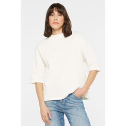 Sweater SENSES.THE LABEL, Damen, Gr. L, wei&szlig;, Single Jersey, Material: 96% Baumwolle, 4% Elasthan, Strukturmuster, gerade normal, Rundhals, eingesetzt gerader Abschluss, Sweatshirts Sweater, in moderner Boxy-Form