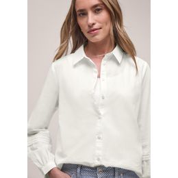 Langarmbluse Street One, Damen, Gr. 42, sanftes wei&szlig;, Web, 100% Baumwolle, unifarben, normal normal, V-Ausschnitt, B&uuml;ndchen, Blusen, aus reiner Baumwolle