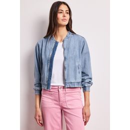 Jeansjacke Street One, Damen, Gr. 36, ultra bleach random washed, Jeans, 100% Baumwolle, unifarben, normal normal, hoch geschlossener Ausschnitt, elastischer Bund, Jacken Jeansjacke, aus reiner Baumwolle