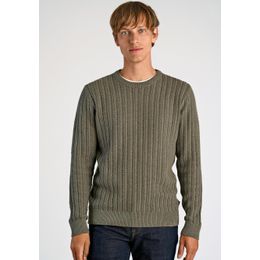 Strickpullover LINDBERGH "Strickpullover Relaxed Fit", Herren, Gr. L, army, Obermaterial: 60% Baumwolle, 40% Polyester, unifarben, Rundhals, Pullover Strickpullover