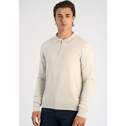 Langarm-Poloshirt LINDBERGH "Troyer Slim Fit", Herren, Gr. L, wei&szlig; (sanftes wei&szlig;), Obermaterial: 80% Viskose, 20% Nylon, unifarben, schmal, Shirts
