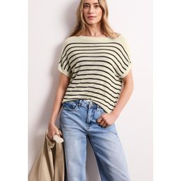 Pullunder Street One, Damen, Gr. 36, soft beige, Strick, Obermaterial: 100% Viskose, gestreift, l&auml;ssig geschnitten h&uuml;ftbedeckend, U-Boot-Ausschnitt, Flachstrickb&uuml;ndchen, Pullover Pullunder, mit Boatneck und Streifen