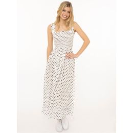 Maxikleid Zwillingsherz "Classic Dots", Damen, Gr. L/XL, N-Gr, wei&szlig;, Obermaterial: 59% Viskose, 30% Baumwolle, 11% Leinen, Kleider Maxikleid, kn&ouml;chellang, breite Tr&auml;ger, mit Punkten, elastisches Oberteil