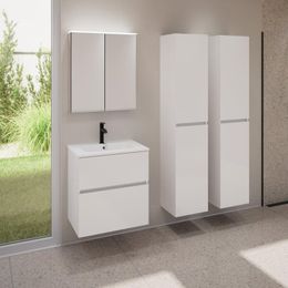 evineo ineo5 evo Unterschrank B: 60 cm mit 2 Ausz&uuml;gen, Slim-Waschtisch wei&szlig; matt, mit ineo Spiegelschrank,, BE0834WM+BE0956WH+BEA001MI,