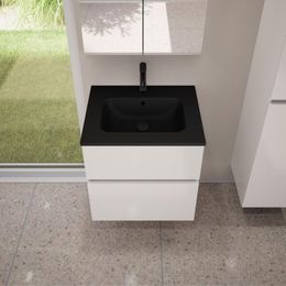 evineo ineo5 evo Unterschrank B: 60 cm mit 2 Ausz&uuml;gen, Slim-Waschtisch schwarz matt,, BE0834BM+BE0956WH,
