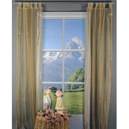 Gardine "Chiemsee" Gr. 1, beige (beige, braun), B:120cm H:245cm, Polyester, HOSSNER - ART OF HOME DECO, Gardinen, Gardine, Schlaufenschal im zeitlosen Design