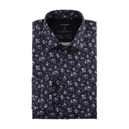 Businesshemd OLYMP "24/7 - Luxor modern fit", Herren, Gr. 46, N-Gr, blau (marine), Jersey, Obermaterial: 92% Baumwolle, 8% Elasthan, 2-Knopf-Manschette, Hemden