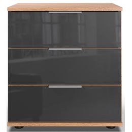 Nachtkommode wimex "Saigon", grau (plankeneiche nachbildung, glas grau), B:52cm H:58cm T:38cm, Holzwerkstoff, Sideboards, mit 3 Schubladen, wahlweise Glas-oder Spiegelfronten