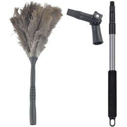 Staubwedel Maximex "Strau&szlig;enfeder mit Knickgelenk und Teleskopstiel", schwarz (schwarz, grau), H:191cm &Oslash;:30cm, Kunststoff, Stahl, Staubwischer, Staubwedel, Staubbesen, knickbar, f&uuml;r empfindliche Oberfl&auml;chen