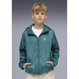 Windbreaker Puma "ESS REGULAR WINDBREAKER", M&auml;dchen, Gr. 128, emerald ice, Obermaterial: 100% Polyester, unifarben, regular fit normal, Rundhals, Jacken Windbreaker, f&uuml;r Jugendliche, mit Kapuze, mit Eingrifftasche