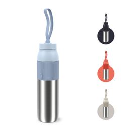 Isolierflasche Emsa "beYou Twist", blau, H:29,5cm, Edelstahl, Polypropylen (PP), Silikon, Trinkflaschen, Isolierflasche, mit integriertem Sieb und Trageband, 100% dicht, sp&uuml;lmaschinengeeignet