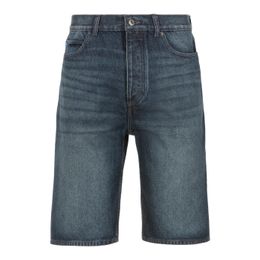 Shorts HUGO BLUE "Skate shorts", Herren, Gr. 33, N-Gr, blau (navy414), Jeans, Obermaterial: 100% Baumwolle, unifarben, normal ca. Mitte Oberschenkel, Hosen Shorts, mit Logo-Lederpatch am Bund