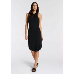 Jerseykleid Replay, Damen, Gr. L, N-Gr, schwarz, Jersey, Obermaterial: 49% Modal, 44% Baumwolle, 7% Elasthan, unifarben, slim fit kniebedeckend, Rundhals, Kleider Jerseykleid, in gerippter Struktur, figurbetont