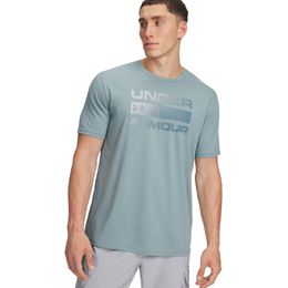 T-Shirt Under Armour "UA TEAM ISSUE WORDMARK SS", Herren, Gr. L, blau (serpentine,, jasper blau), Obermaterial: 60% Baumwolle, 40% Polyester, Rundhals, Shirts T-Shirt, leichtes Kurzarmdesign, Rundhalsausschnitt