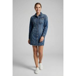 Jeanskleid Calvin Klein Jeans "LS DENIM MINI DRESS", Damen, Gr. XXS (34), N-Gr, cold springs, Denim/Jeans, Obermaterial: 99% Baumwolle, 1% Elasthan, unifarben, figurbetont mini, Rundhals, eingesetzt angesetztes B&uuml;ndchen, Kleider, Mit Rundhalsausschnitt, figurbetont
