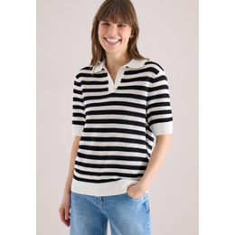 Poloshirt Cecil, Damen, Gr. XS (36), universal blau, Web, 100% Baumwolle, gestreift, normal normal, hoch geschlossener Ausschnitt, Rippb&uuml;ndchen, Shirts, aus reiner Baumwolle