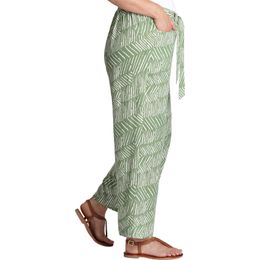 sheego Damen 7/8-Hose mit Alloverprint und Bindeg&uuml;rtel, eucalyptus-ecru-bedruckt, Gr&ouml;&szlig;e 50