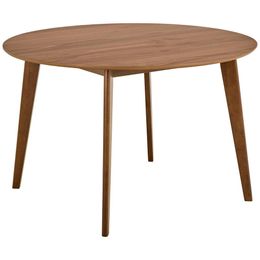 P & B Esstisch, Walnuss, Holz, Holzwerkstoff, Nussbaum, Kautschukholz, furniert, rund, eckig, C-Form, 76 cm, Esszimmer, Tische, Esstische, Esstische rund