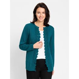 WITT Damen Strickjacke mit gebogter Knopfleiste, aquapetrol-meliert, Gr&ouml;&szlig;e 38
