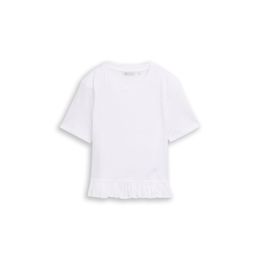 Tom Tailor Denim Damen T-Shirt mit Volants, wei&szlig;, Uni, Gr. S