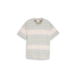 Tom Tailor Herren Plus Size - T-Shirt mit Inside-Out Streifenmuster, rosa, Gestreift, Gr. 2XL