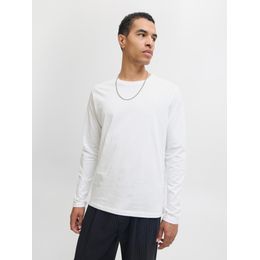 Jack & Jones Rundhalsshirt JACK & JONES "JJEORGANIC BASIC TEE LS O-NECK NOOS", Herren, Gr. L, wei&szlig;, Jersey, Obermaterial: 100% Baumwolle, unifarben, regular fit h&uuml;ftbedeckend, Rundhals, Shirts Rundhalsshirt