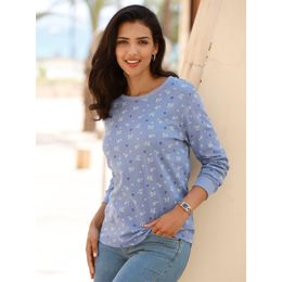 WITT Damen Sweatshirt mit Bl&uuml;mchen-Print, taubenblau-ecru-bedruckt, Gr&ouml;&szlig;e 46