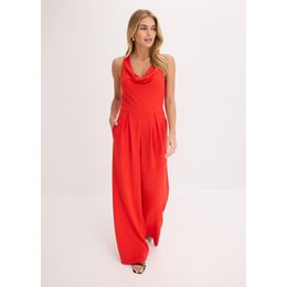 bonprix Jumpsuit mit Wasserfallausschnitt, rot, Gr.36/38 (S), Stylischer Jumpsuit mit toller Passform und dekorativem Accessoire hinten