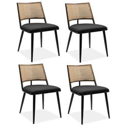 P & B Stuhl-Set, Schwarz, Holz, Metall, Textil, Rattan, 47x79x55 cm, Esszimmer, St&uuml;hle, Esszimmerst&uuml;hle, Esszimmerst&uuml;hle-Set