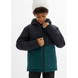bonprix wasserdichte Winterjacke im Colourblocking mit Kapuze, gr&uuml;n, Gr.128/134, Praktische Jungen Winterjacke