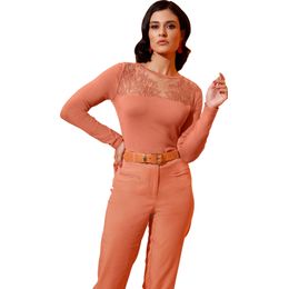 CR&Eacute;ATION L Damen Langarm-Pullover mit Mesh-Einsatz und Stickerei papaya Gr&ouml;&szlig;e 40