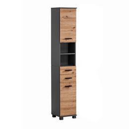 Pharao24.de Badezimmer Hochschrank Badhochschrank mit zwei Schubladen 181 cm hoch