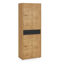 Pharao24.de Dielenschrank Flurschrank in Eiche Bianco und Schwarz matt