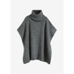 bonprix Poncho-Pullover mit Wollanteil, grau, Gr.44/46 (L), Bequemer Poncho-Pullover mit weitem Schalkragen.