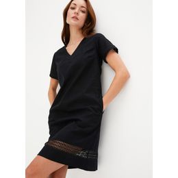 bonprix Kleid mit Spitzeneinsatz, schwarz, Gr.36, frisches Kleid in angedeuteter A-Form, aus Leinen