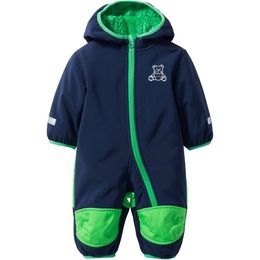 bonprix Softshell Overall mit Teddyfleece und Kapuze, blau, Gr.74, Softshell-Winteranzug f&uuml;r Babys mit reflektierendem B&auml;rchen-Aufdruck, aus Fleece,Softshell