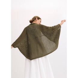 bonprix Ajourstrick-Poncho mit Leinenanteil, gr&uuml;n, Gr.Onesize, Luftig fr&uuml;hlingshafter Poncho, aus Leinen