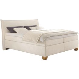 Boxspringbett Hapo "Helsinki in verschiedenen Breiten und H&auml;rtegraden erh&auml;ltlich", cremewei&szlig;, B:222cm L:220cm, Komplettbetten, Boxspringbett, Bett mit samtartigem Stoff bezogen, inkl. Topper