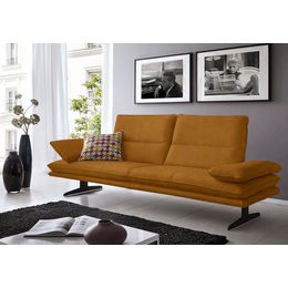 2,5-Sitzer W.Schillig "broadway, Designsofa mit tollem Sitzkomfort", gelb (brandy s37), B:236cm H:94cm T:96cm, Stoff S37 (100% Polyester): Luxus-Microfaser in Lederoptik, Sofas, Sitztiefenverstellung, Kopfteil- & Seitenteilverstellung, Breite 216cm