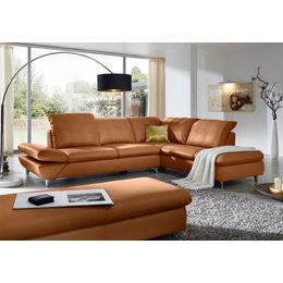 Ecksofa W.Schillig "Taoo, elegant und zeitlos, bequem, L-Form, Breite 296cm", braun (cognac z73), B:296cm H:84cm T:242cm, Longlife Xtra-Leder Z73: Naturwalkleder der Luxusklasse aus den erlesensten Rohh&auml;uten. Hautst&auml;rke 1, 1 &ndash; 1, 3 mm, Sofas, Ecksofa, mit Sitziefenverstellung & Kopfteilverstellung