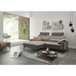 Ecksofa DIE PLANBAR "ZE-EM20028 L-Form, Breite 248 cm", feincord grau, B:248cm T:179cm, 95% Polyester;5% Nylon, Sofas, Ecksofa, wahlweise mit Kopfst&uuml;tzen und Sitztiefenverstellung