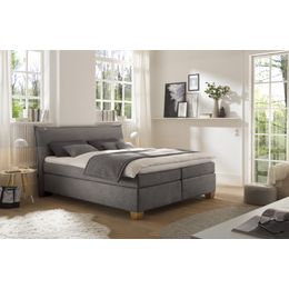 Boxspringbett Hapo "Helsinki in verschiedenen Breiten und H&auml;rtegraden erh&auml;ltlich", anthrazit, B:182cm L:220cm, Komplettbetten, Boxspringbett, Bett mit samtartigem Stoff bezogen, inkl. Topper